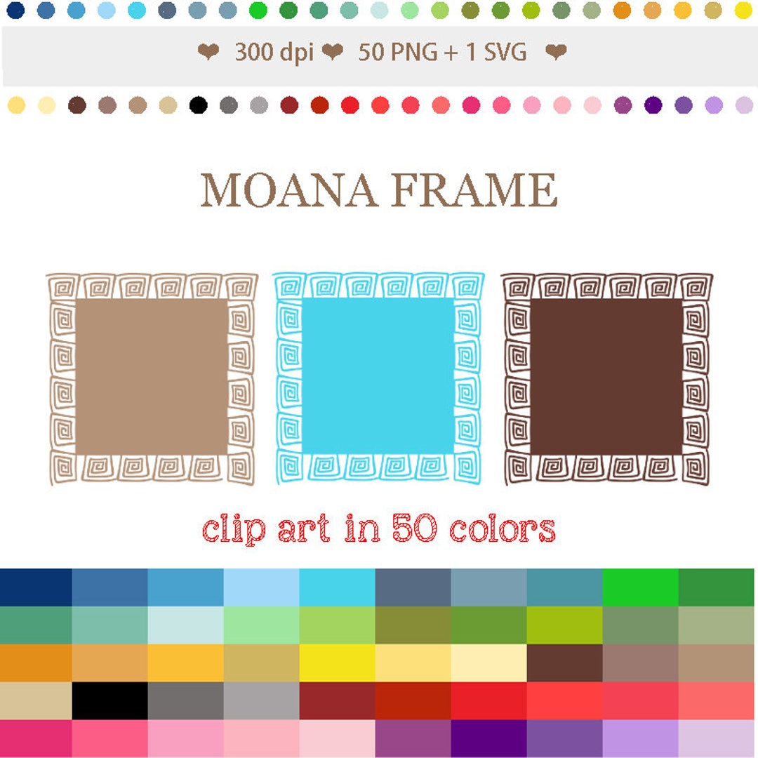 50 Colors Digital MOANA FRAME Clipart Digital Square Frame Clipart ...