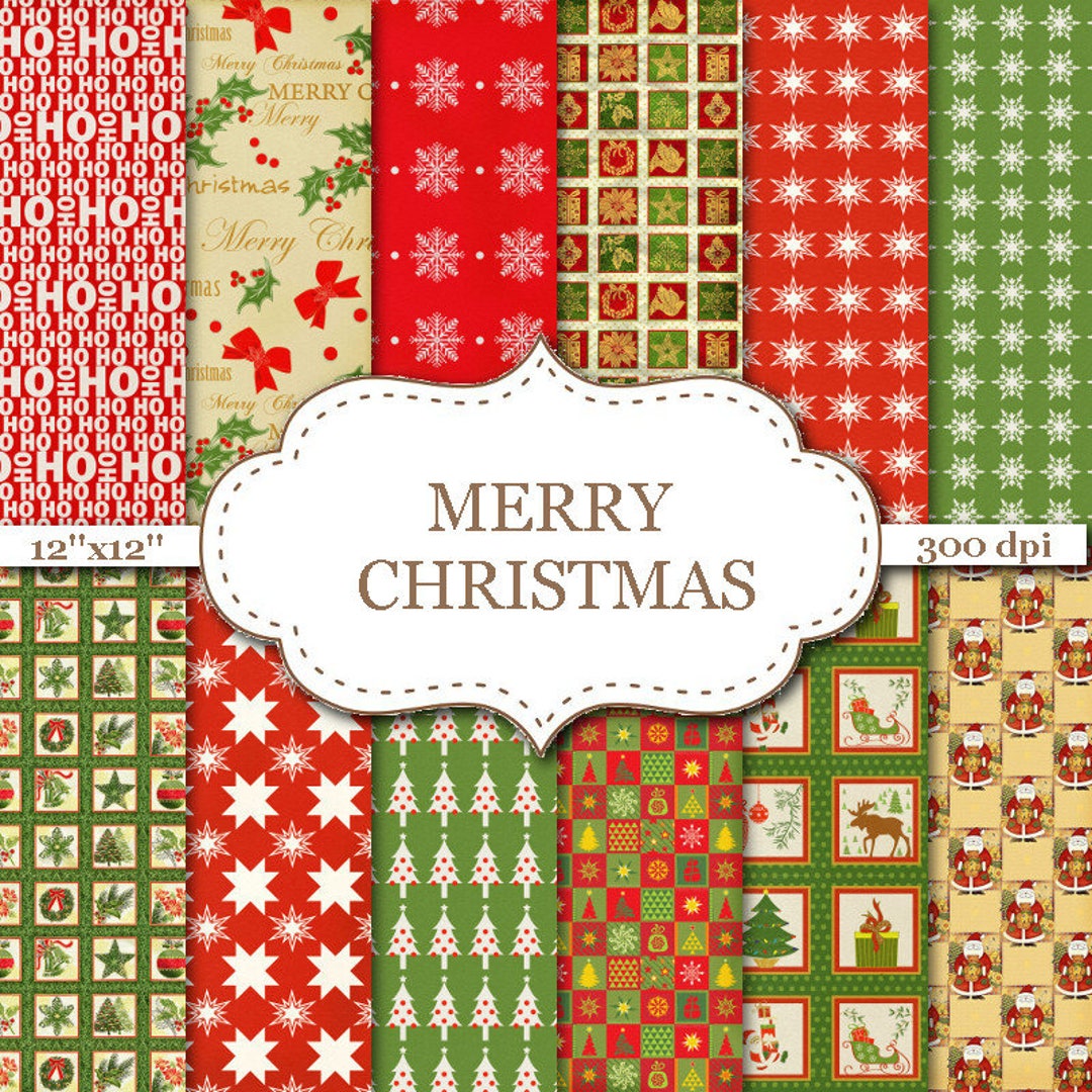 MERRY CHRISTMAS Digital Paper Red Green Christmas Digital Paper ...