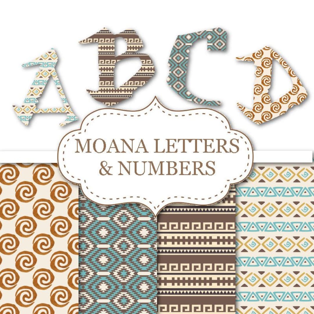 5" MOANA STYLE Alphabet and 4'' Numbers Moana Sign Paper Tribal Pattern ...
