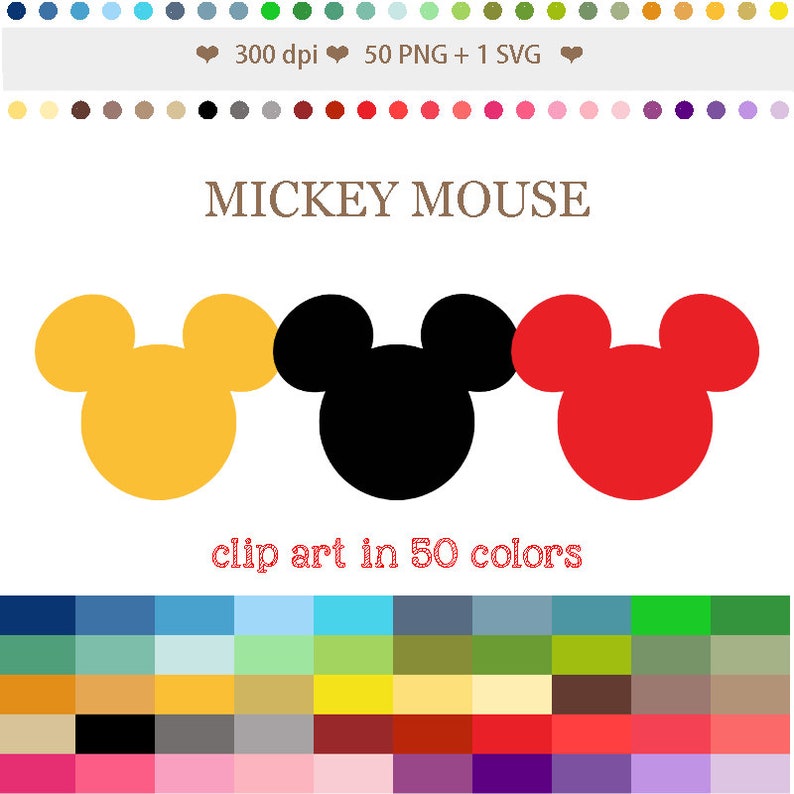 50 Colores Digital MICKEY MOUSE Clipart Mickey Party Clipart Mickey ...