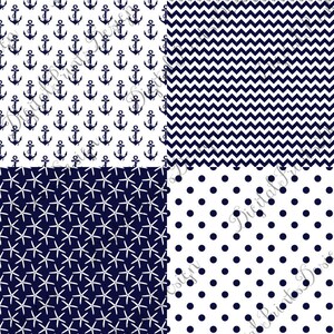 BLUE NAUTICAL Digital Paper Nautical Pattern Anchor Starfish Compass ...