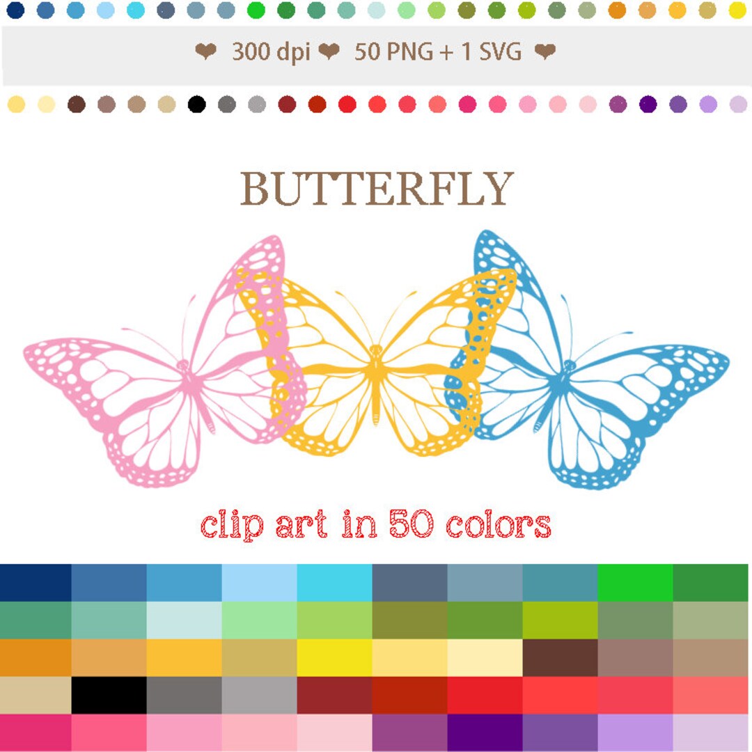 50 Colors Digital BUTTERFLY Clipart Spring Digital Illustrations Clip ...
