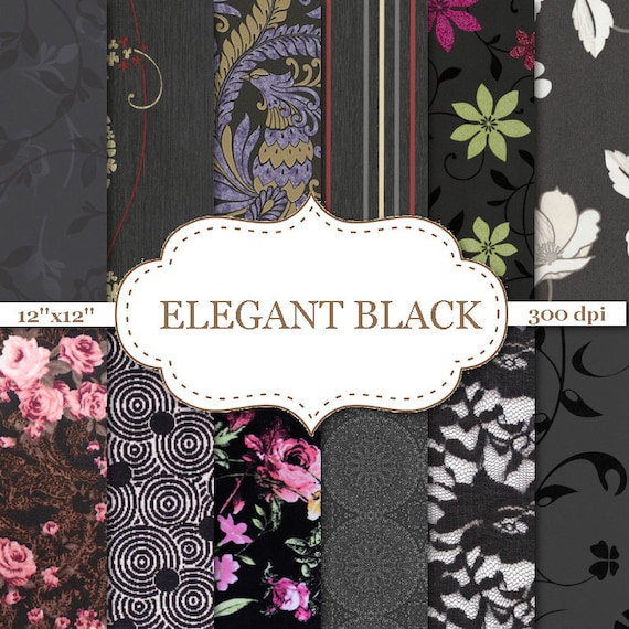 ELEGANT BLACK Digital Paper Floral Digital Papers Dark Gray | Etsy