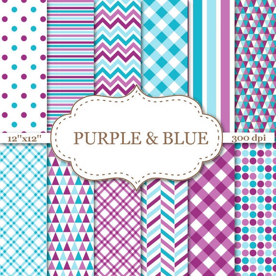 PURPLE & BLUE Geometric Digital Paper Pack Purple and Blue | Etsy