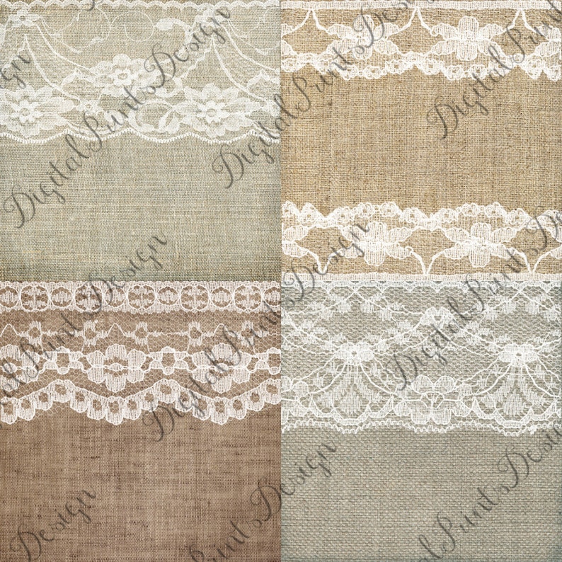 LINEN & LACE Digital Paper Burlap Digital Paper White Lace Digital ...