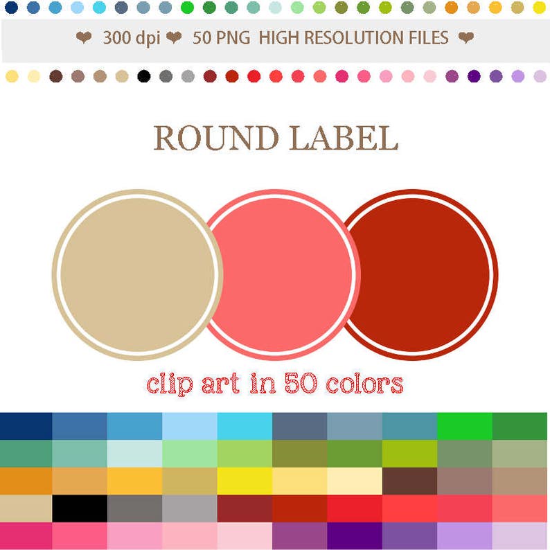50 Colors Digital ROUND LABEL Frame Clipart Circle Label Frame - Etsy