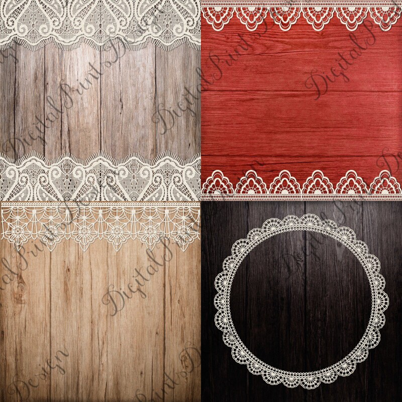 WOOD & LACE Digital Paper Lace Digital Wooden Background Wedding Paper ...