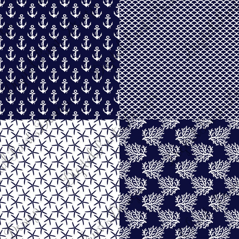 BLUE NAUTICAL Digital Paper Nautical Pattern Anchor Starfish - Etsy