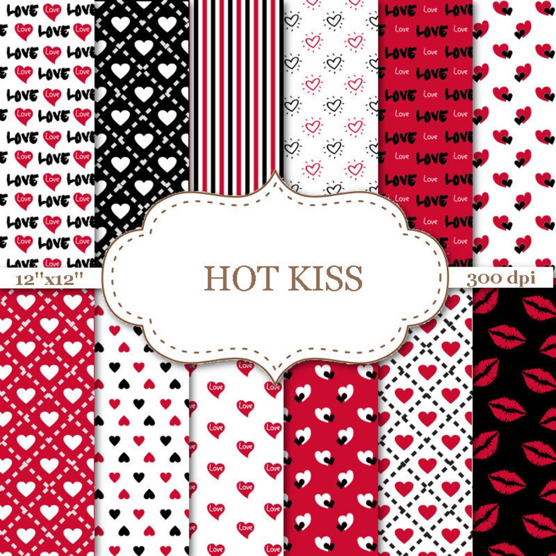 HOT KISS Love Digital Paper Valentine's Digital Paper Hearts Pattern ...