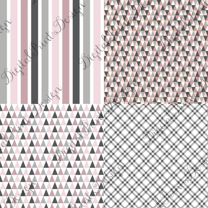 PINK & GRAY Geometric Digital Paper Pack Pink and Gray Chevron - Etsy