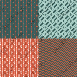 CORAL & TEAL Digital Paper Pack Stripe Paper Arrow Pattern Paper ...