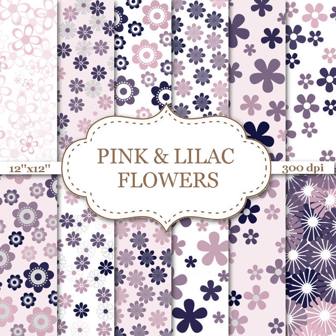 PINK and LILAC FLOWERS Digital Paper Floral Backgrounds Floral Paper ...