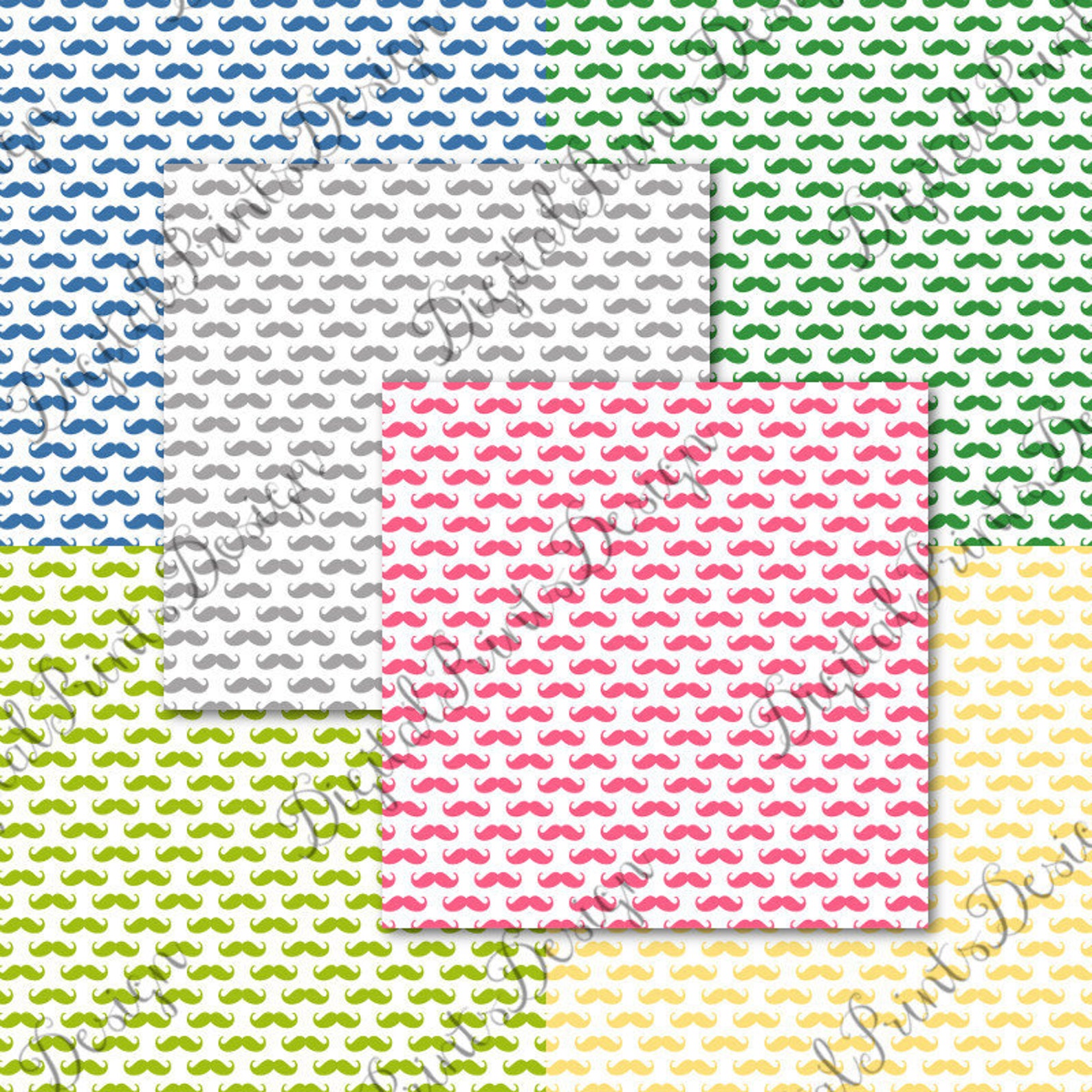 MUSTACHE Digital Paper 50 Color Pack Mustaches Digital Papers Scrapbook ...