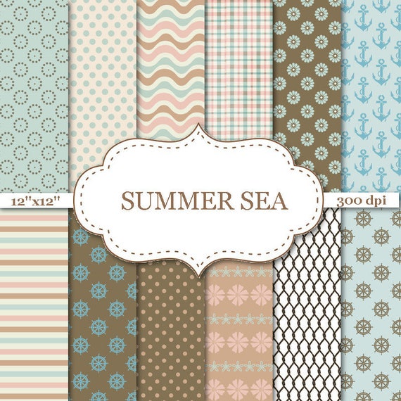 SUMMER SEA Nautical Digital Paper Brown Blue Pink Seamless - Etsy