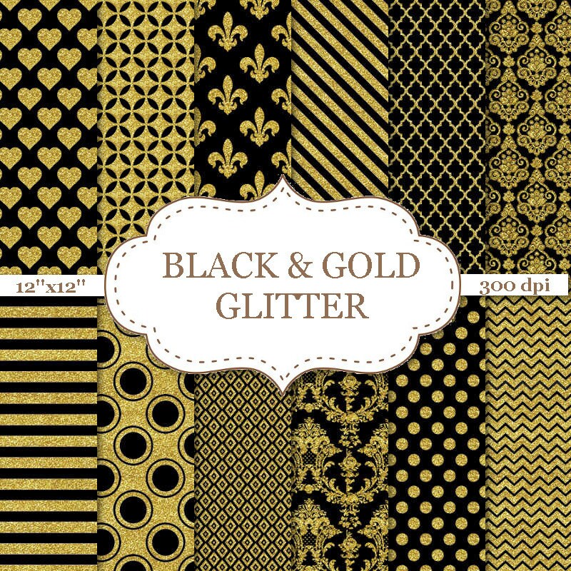 BLACK & GOLD Glitter Patterns Digital Paper Wedding Birthday - Etsy