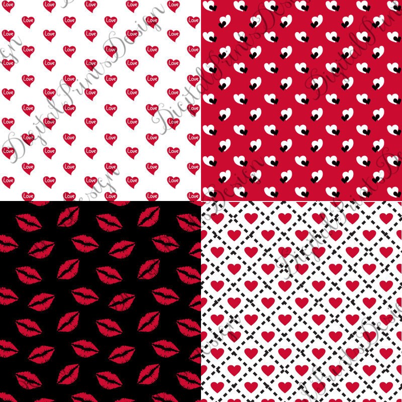 HOT KISS Love Digital Paper Valentine's Digital Paper - Etsy