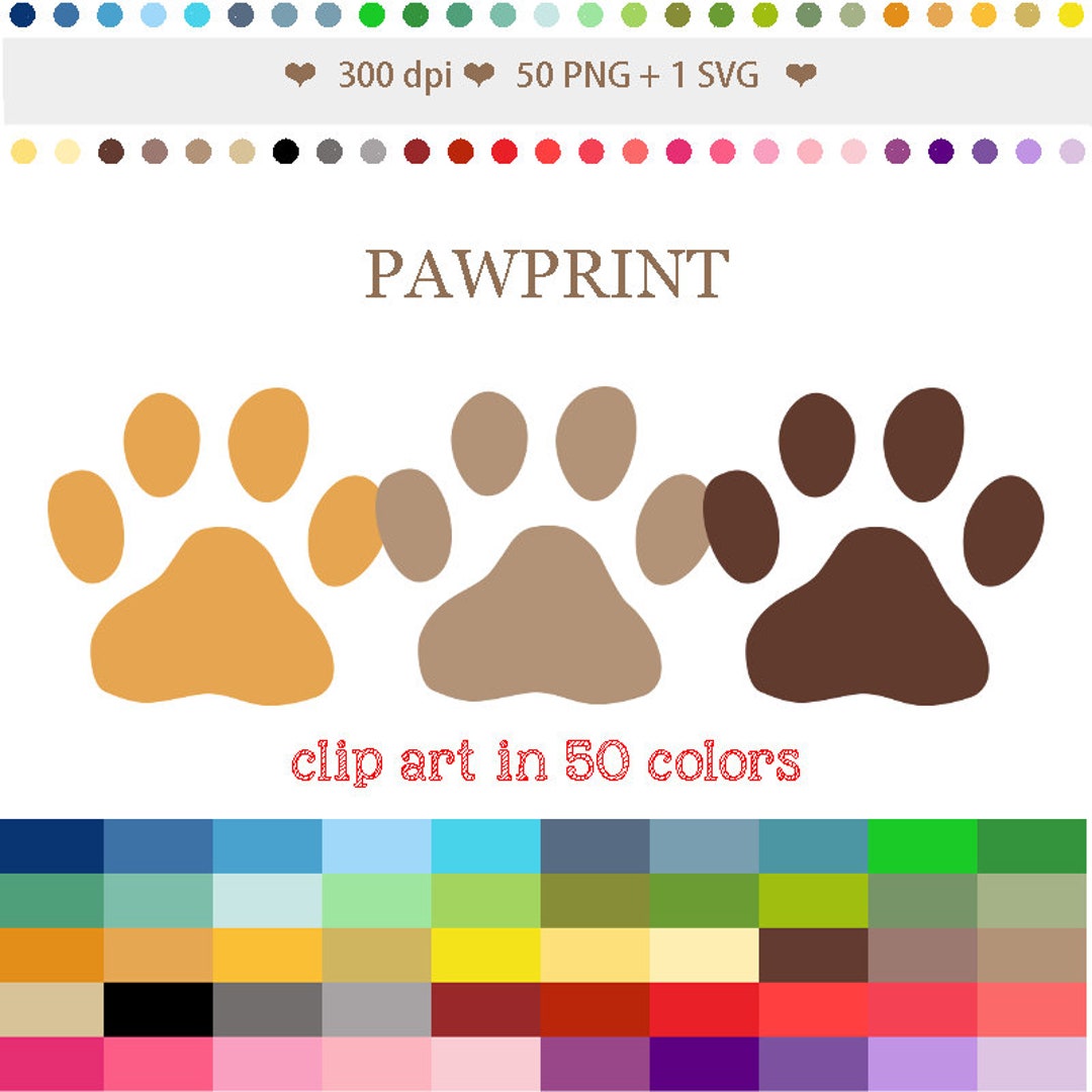 50 Colors Digital PAW PRINT Clipart Paw Prints Clipart Digital Clip Art ...