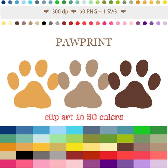 50 Colors Digital PAW PRINT Clipart Paw Prints Clipart Digital - Etsy