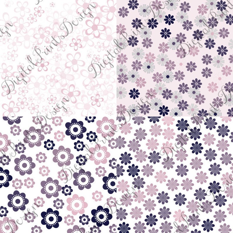 PINK and LILAC FLOWERS Digital Paper Floral Backgrounds Floral Paper ...