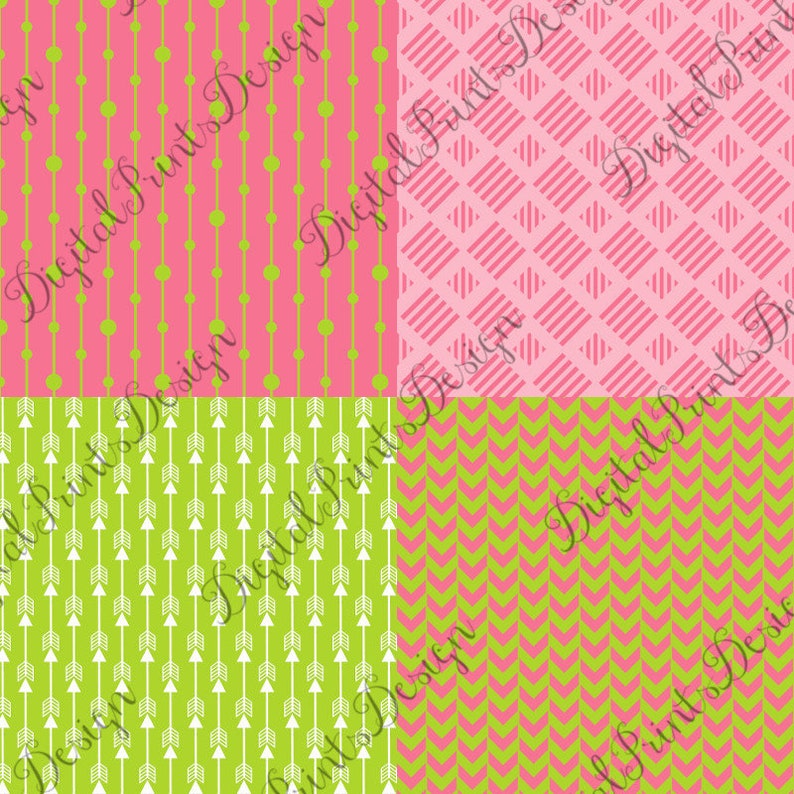 PINK & LIME GREEN Digital Paper Pack Stripe Paper Arrow | Etsy