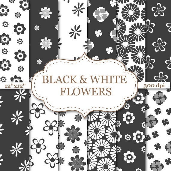 BLACK & WHITE FLOWERS Digital Paper Floral Backgrounds Floral | Etsy