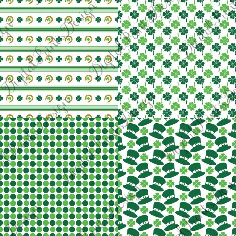 ST PATRICK'S DAY Digital Paper Pack Saint Patrick Papers Green Digital ...