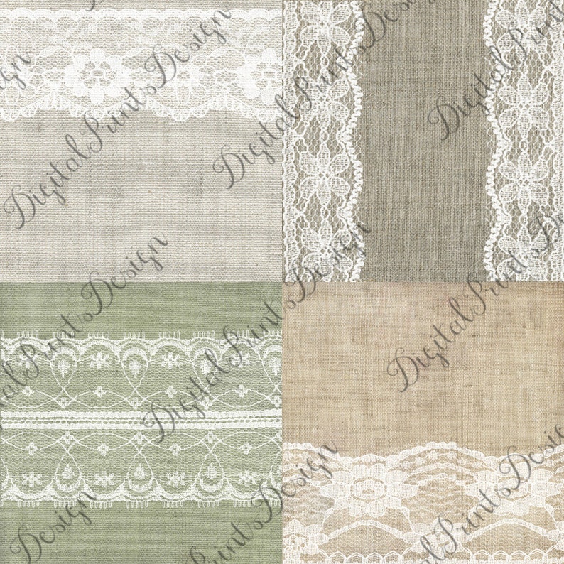 LINEN & LACE Digital Paper Burlap Digital Paper White Lace | Etsy