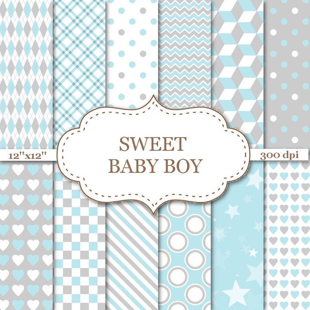 Blue and Gray Baby Boy Digital Paper Backgrounds New Baby Digital Paper ...