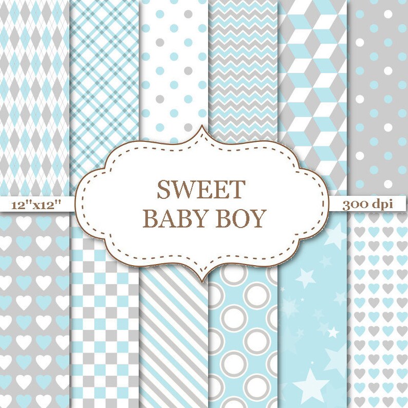 Blue and Gray Baby Boy Digital Paper Backgrounds New Baby - Etsy