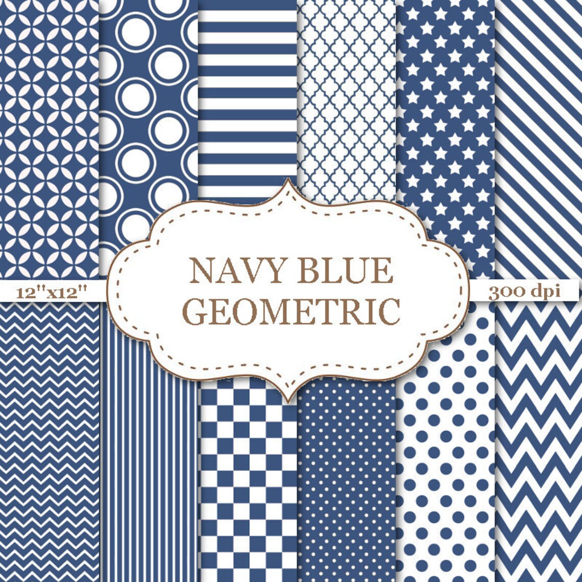 Navy Blue Geometric Digital Papers Printable Navy Blue - Etsy