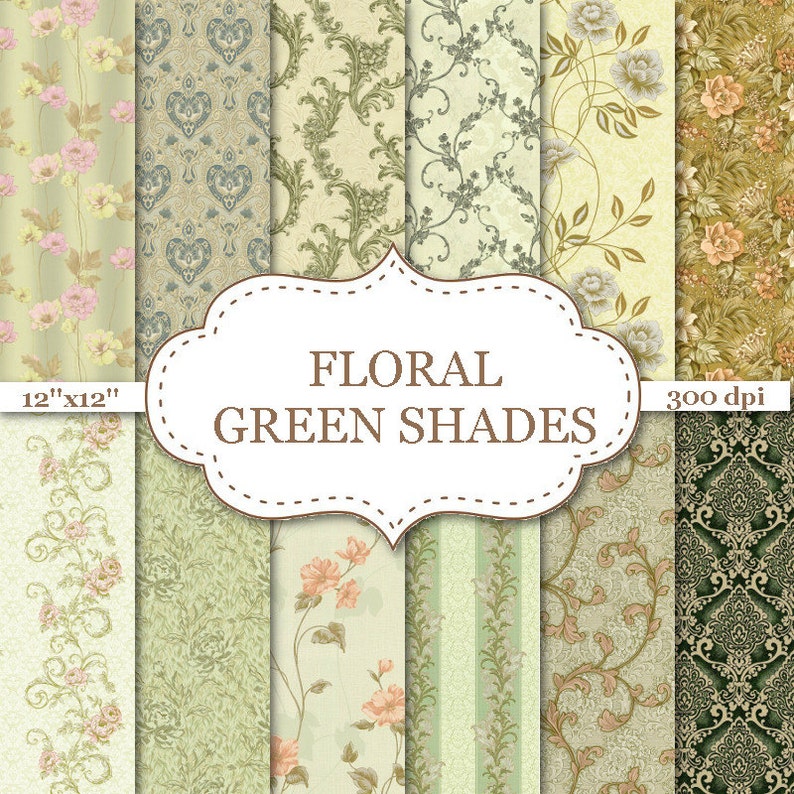 FLORAL GREEN SHADES Floral Digital Paper Green Floral Digital Paper ...