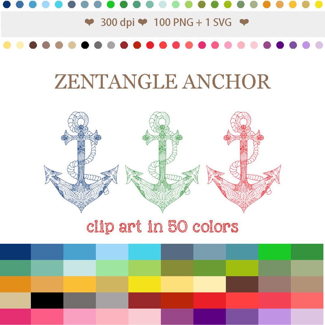 50 Colors Digital Zentangle Anchor Clipart Nautical Clip Art Digital ...