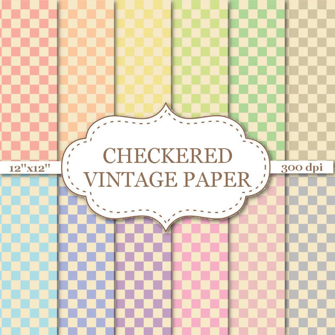 Checkered Vintage Digital Paper Checkers Pattern in Pastel Colors ...