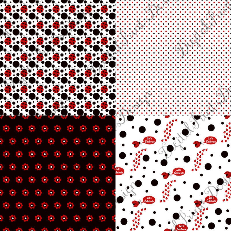 LADYBUGS SUMMER Red and Black Digital Paper Ladybug Papers - Etsy