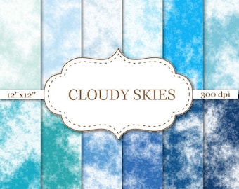 Cloudy Skies Digital Paper // Clouds Scrapbooking Paper // Blue Sky ...