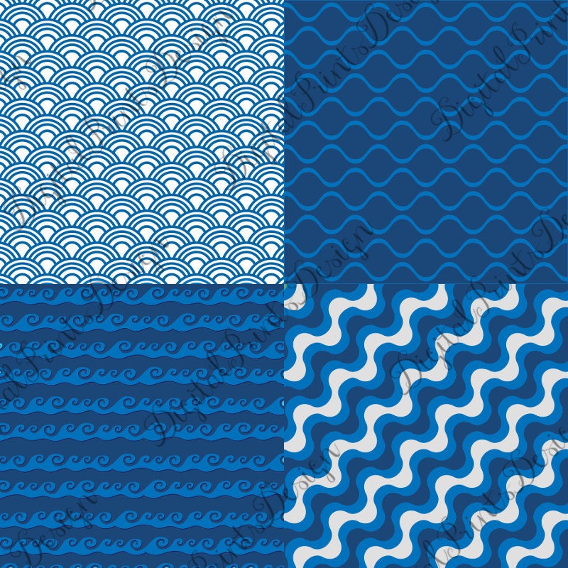 BLUE WAVES Digital paper Wave digital paper pack Blue wave | Etsy