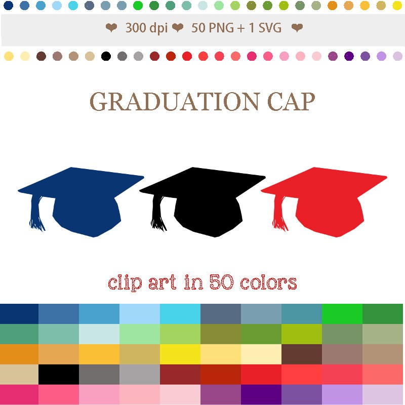 50 Colors Digital GRADUATION CAP Clipart Graduation Clip Art Digital ...