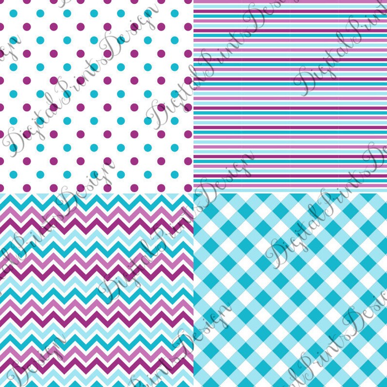 PURPLE & BLUE Geometric Digital Paper Pack Purple and Blue Chevron ...