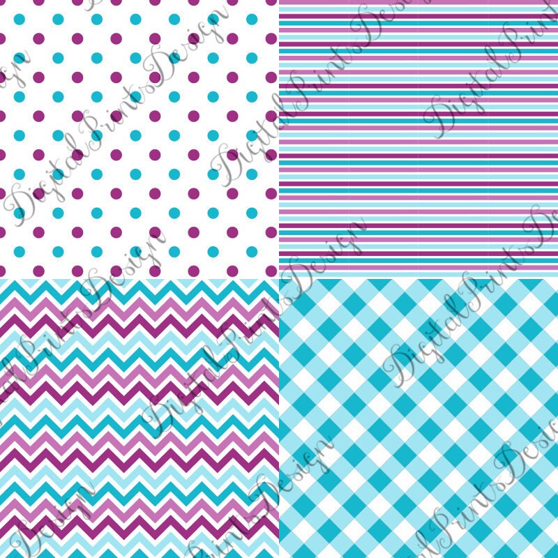 PURPLE & BLUE Geometric Digital Paper Pack Purple and Blue Chevron ...