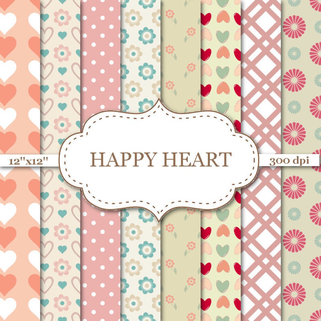 HAPPY HEART Digital Paper Valentine Digital Heart Pattern Digital ...