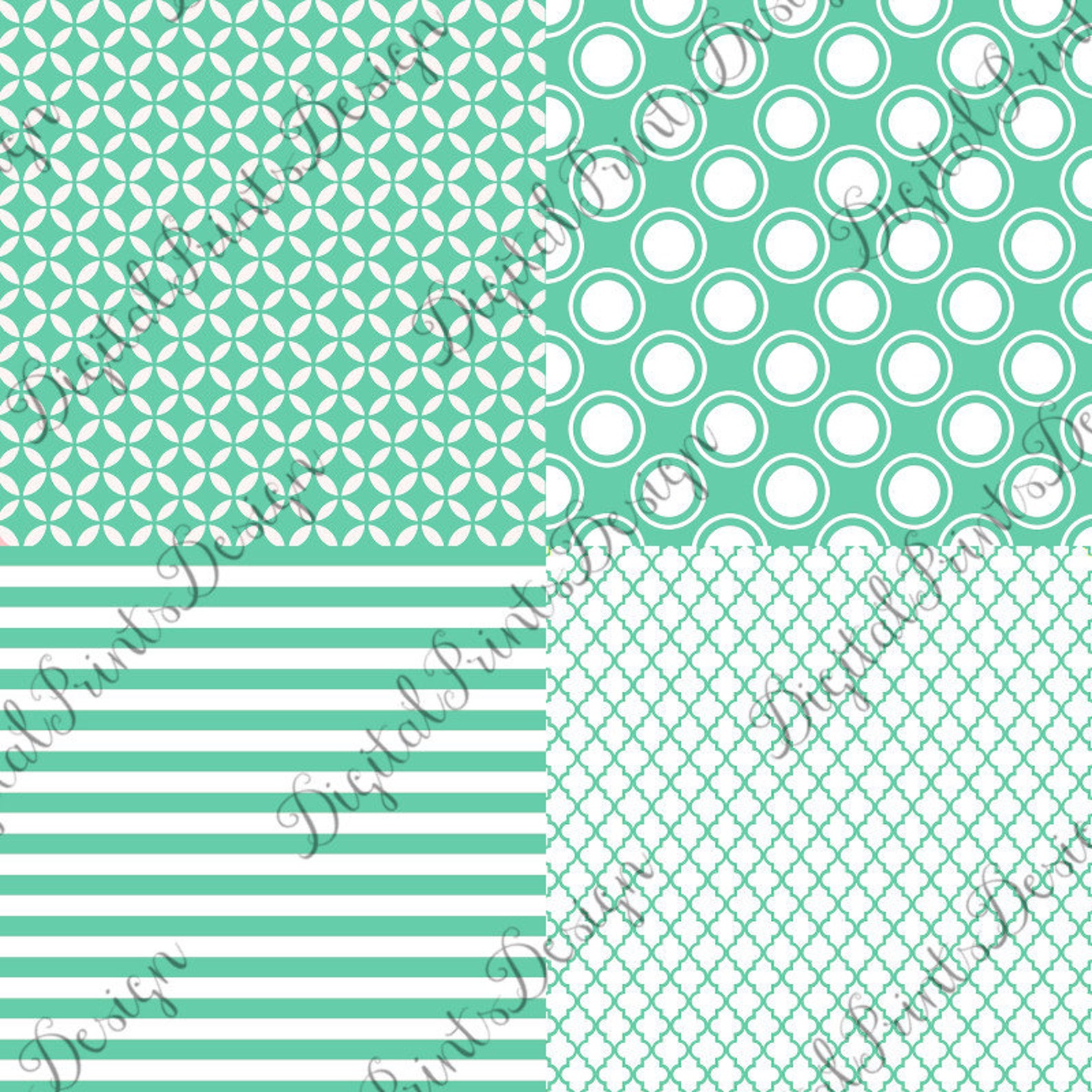 Mint Geometric Digital Papers Printable Mint Geometric Pattern Mint ...
