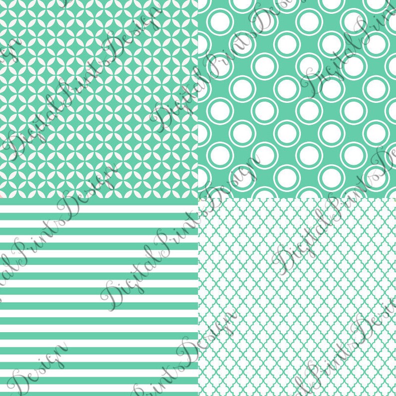 Mint Geometric Digital Papers Printable Mint Geometric Pattern Mint ...