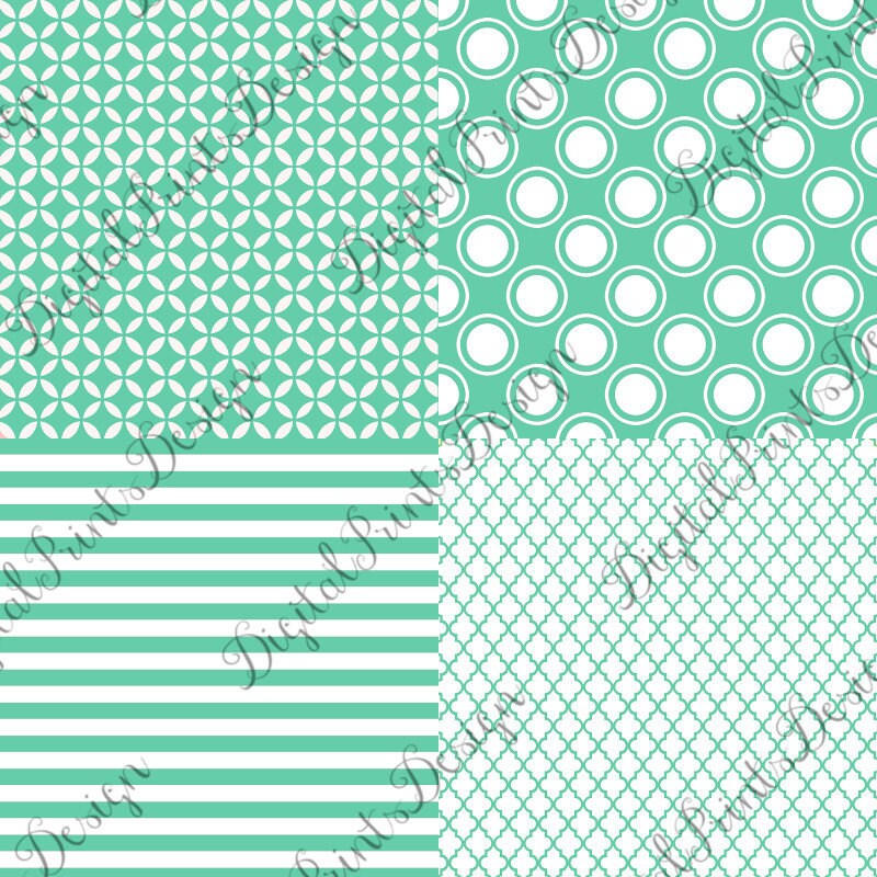 Mint Geometric Digital Papers Printable Mint Geometric Pattern Mint ...