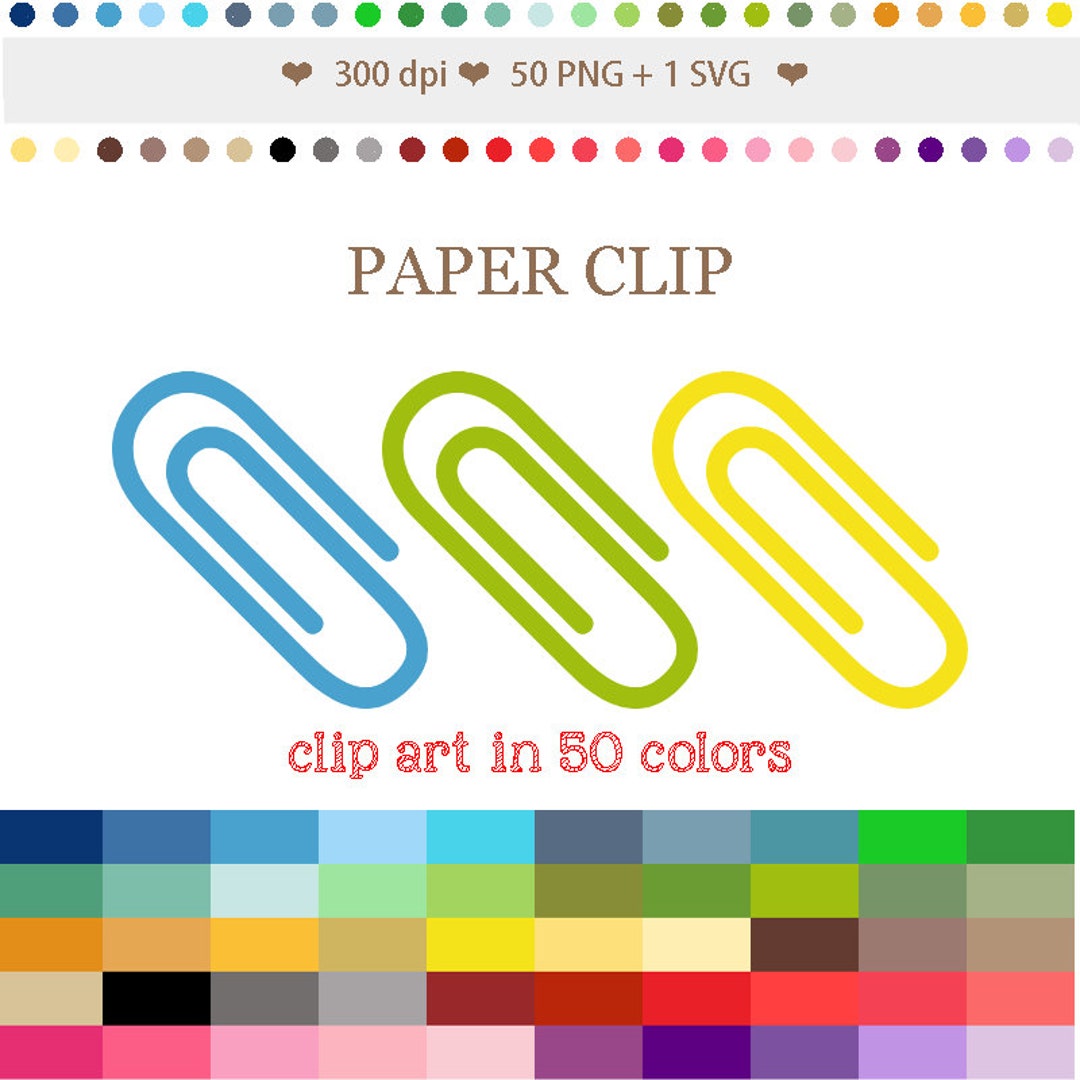 50 Colors Digital PAPER CLIP Clipart Paperclip Clipart Paper Clips ...