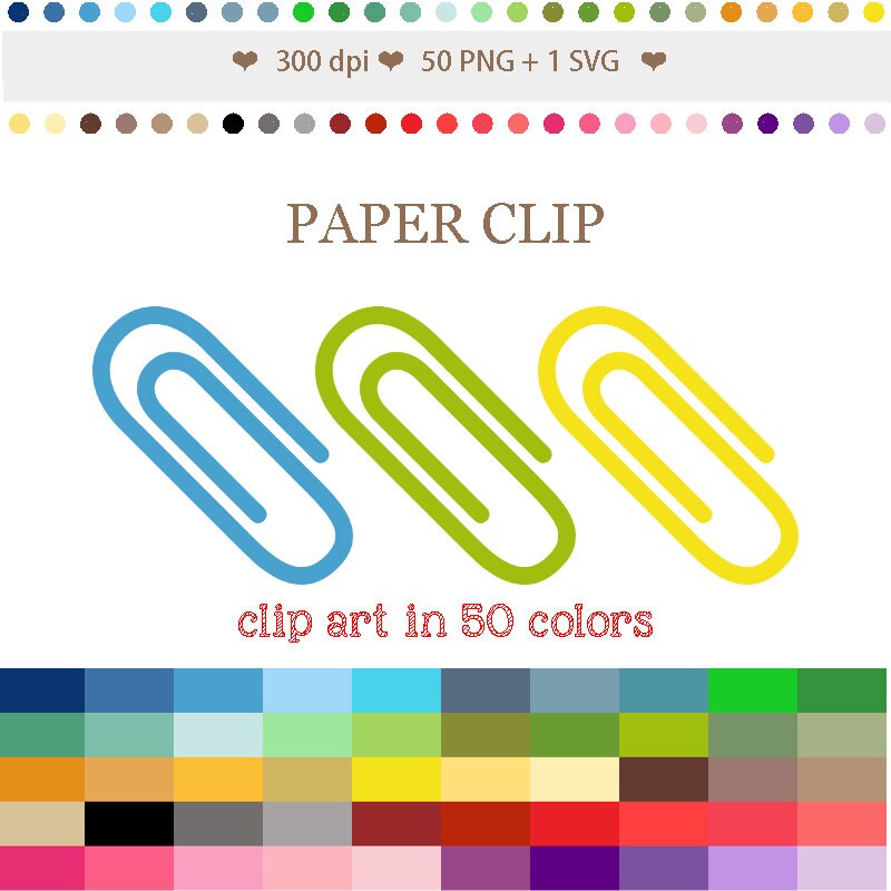 50 Colors Digital PAPER CLIP Clipart Paperclip Clipart Paper Clips ...