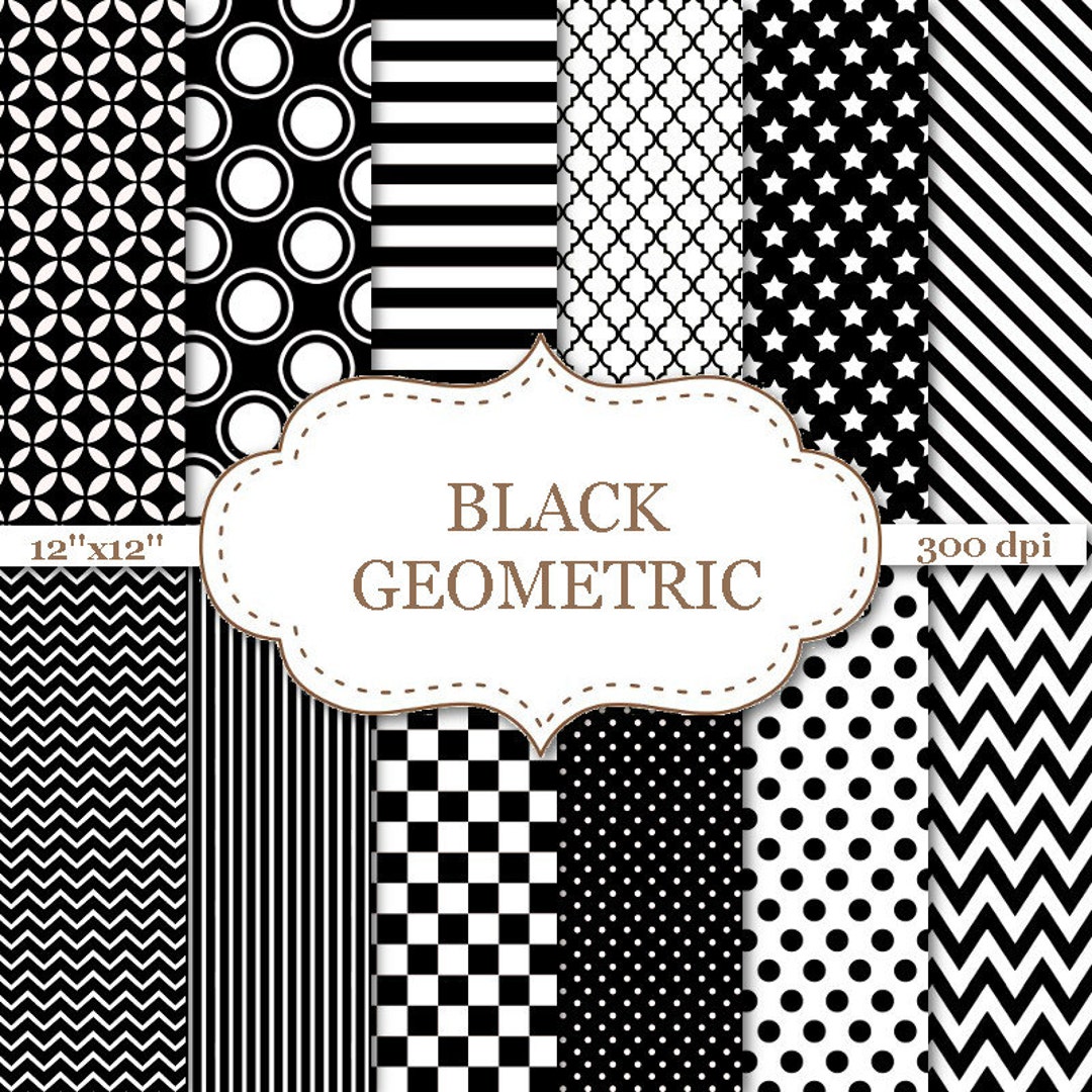 Black Geometric Digital Papers Printable Black Geometric Pattern ...