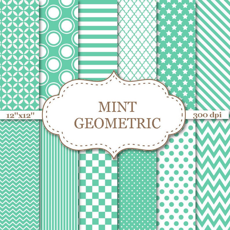 Mint Geometric Digital Papers Printable Mint Geometric Pattern Mint ...