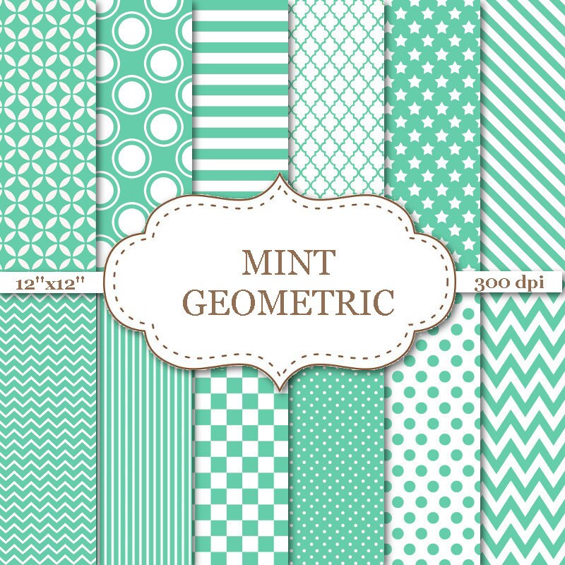 Mint Geometric Digital Papers Printable Mint Geometric Pattern Mint ...