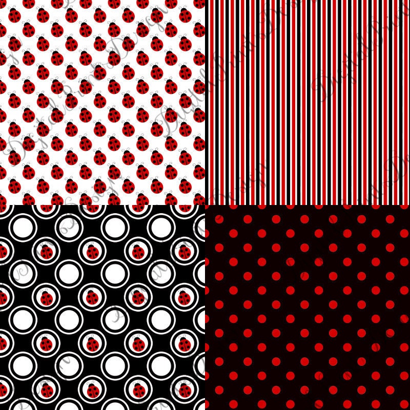 LADYBUGS SUMMER Red and Black Digital Paper Ladybug Papers - Etsy