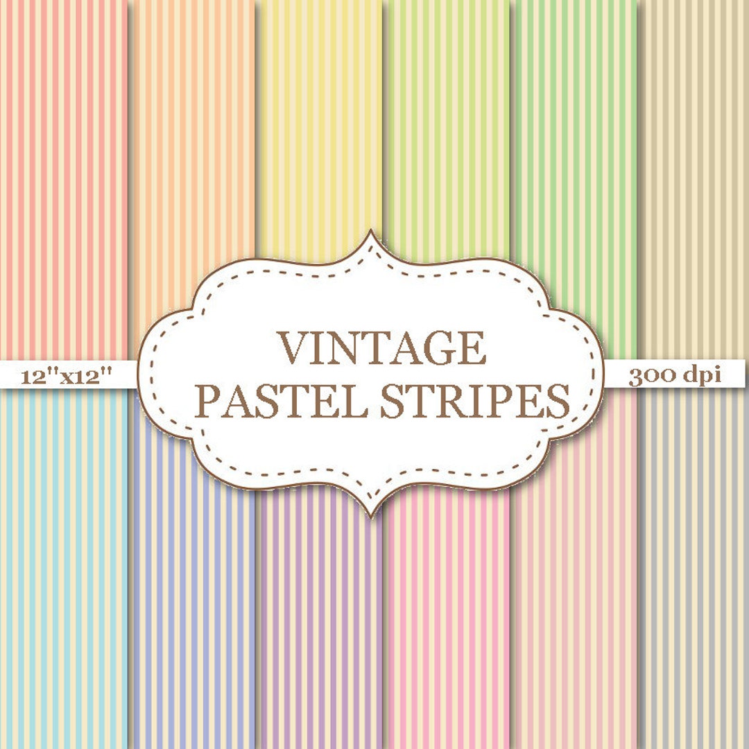 VINTAGE PASTEL STRIPES Digital Paper Stripe Pattern in Pastel Colors ...